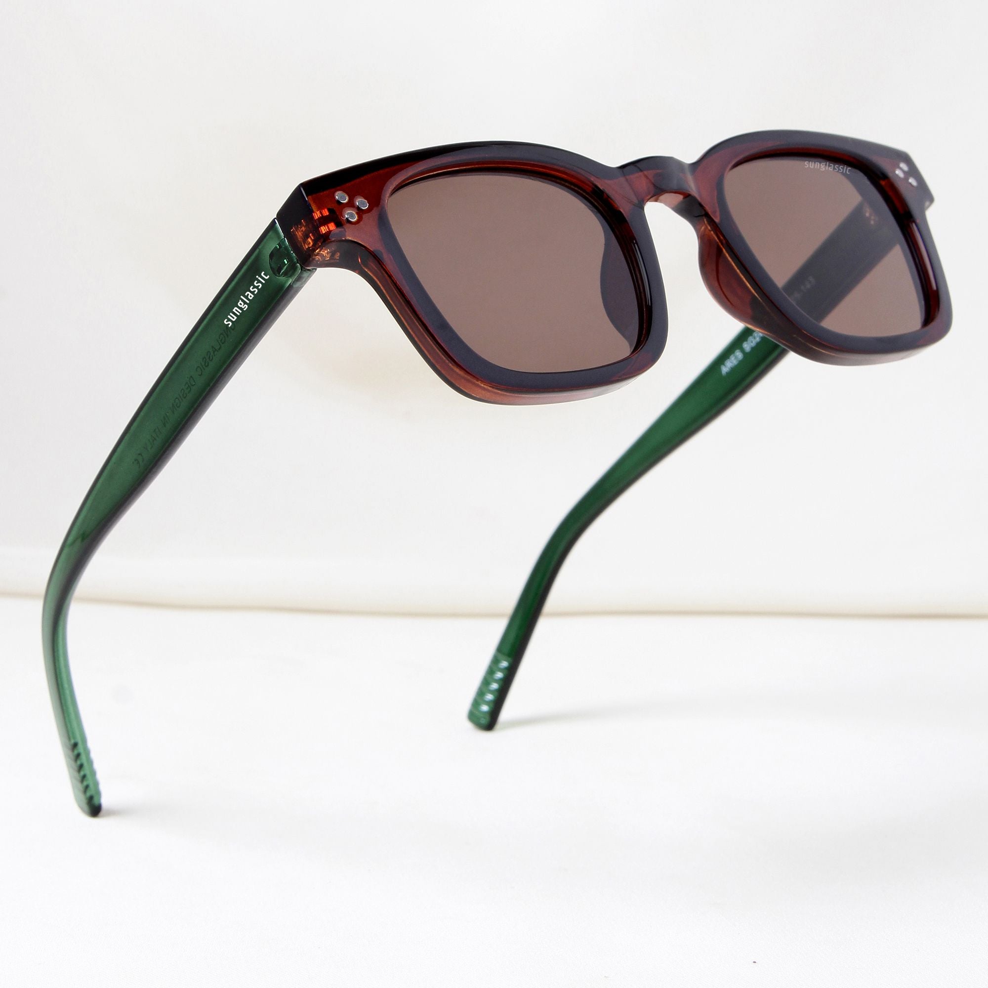 Buy Ares Green Brown Square Sunglasses for Men & Women | Sunglassic