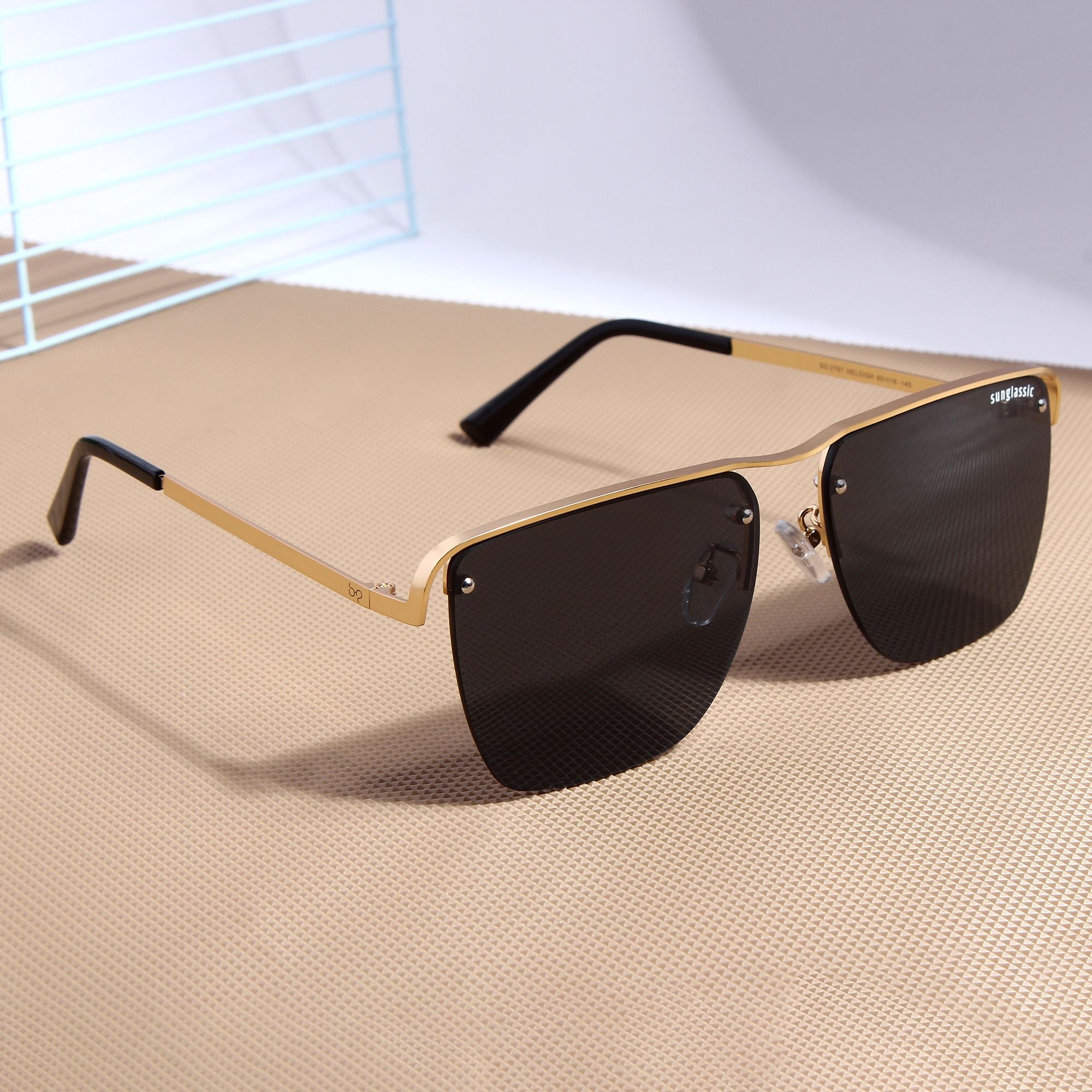 Buy Heldish Gold Black Square Sunglasses