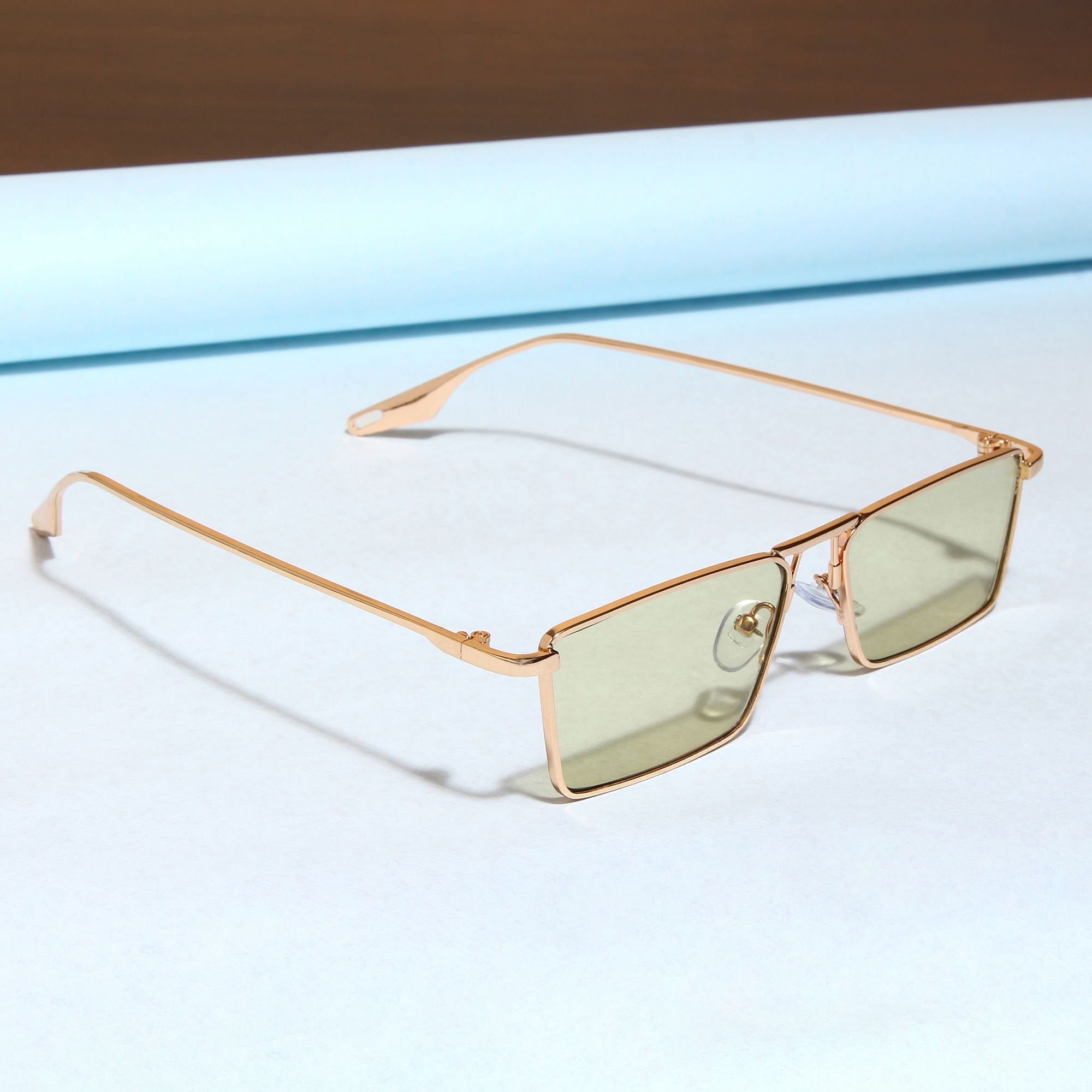 Rebel Edition Gold Green Rectangle Sunglasses